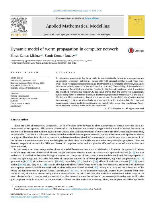 (PDF) Dynamic model of worm propagation in computer network
