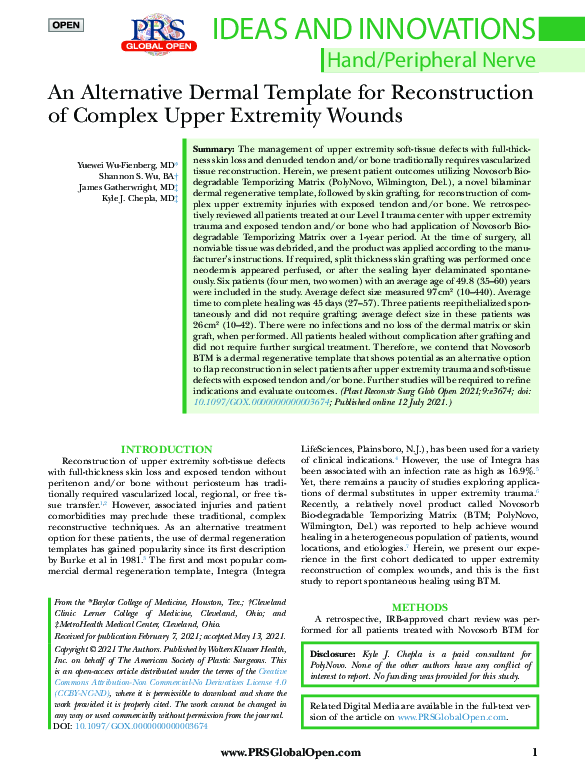 (PDF) An Alternative Dermal Template for Reconstruction of Complex ...