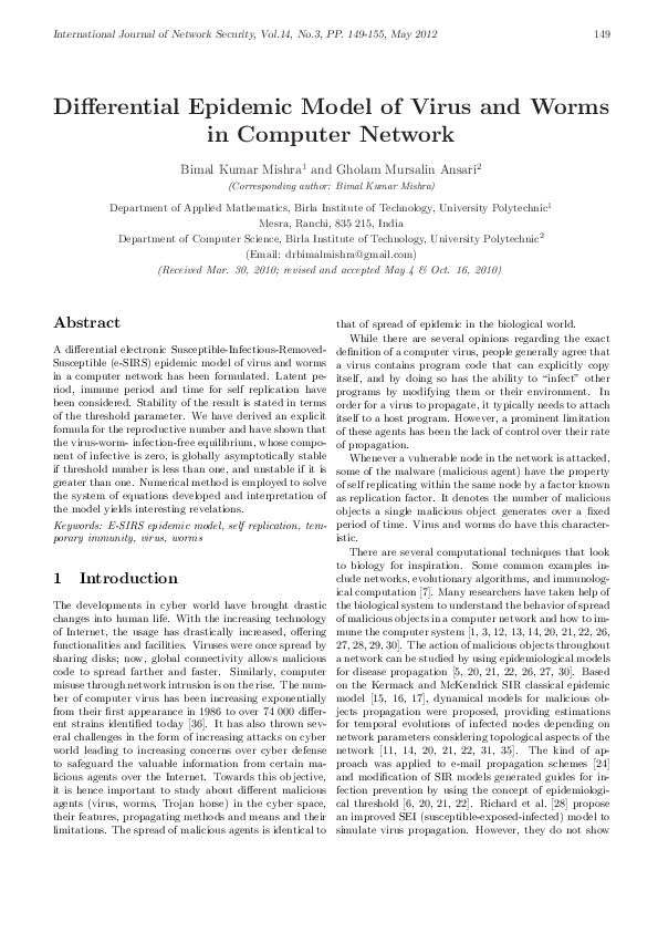 (PDF) Differential Epidemic Model of Virus and Worms in Computer Network