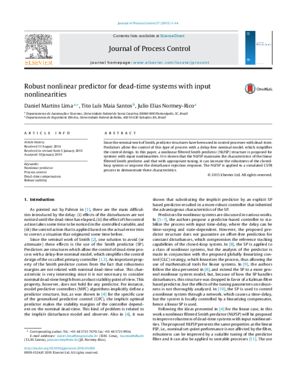 (PDF) Robust nonlinear predictor for dead-time systems with input nonlinearities