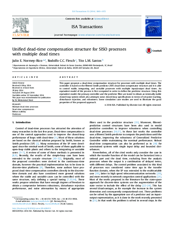 (PDF) Unified dead-time compensation structure for SISO processes with multiple dead times