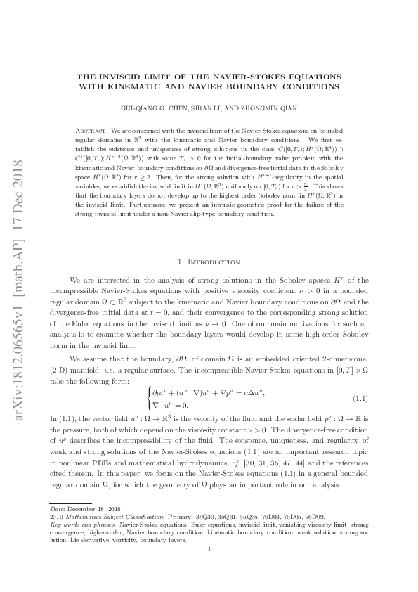 (PDF) The Inviscid Limit of the Navier-Stokes Equations with Kinematic ...