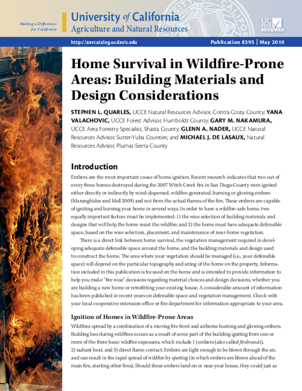 (PDF) Home Survival in Wildfire-Prone Areas: Building Materials and ...