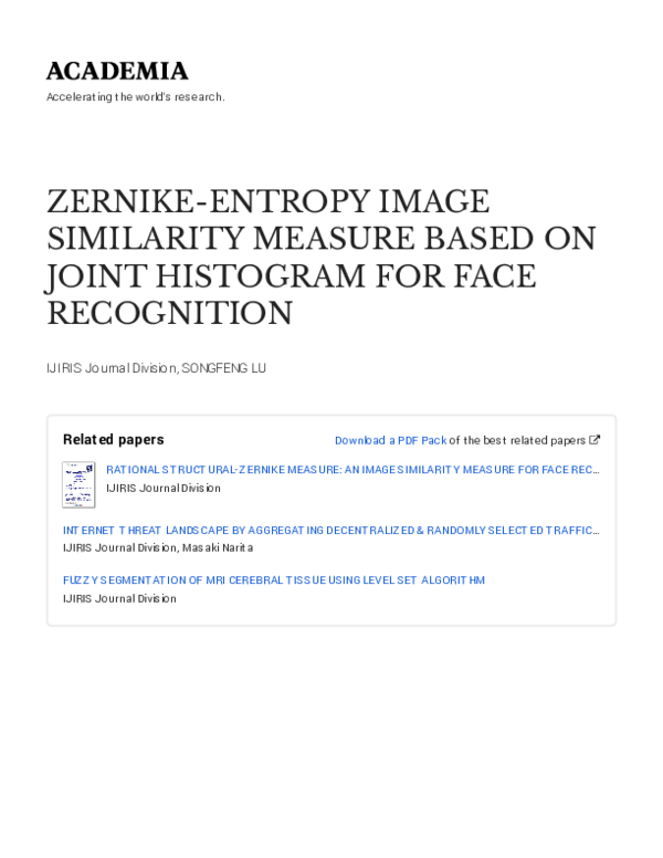 Pdf Zernike Entropy Image Similarity Measure Based On Joint Histogram For Face Recognition 