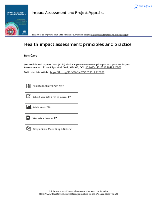 (PDF) Health impact assessment: principles and practice