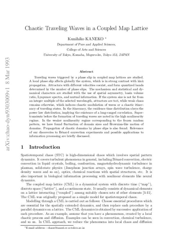 (PDF) Chaotic traveling waves in a coupled map lattice | Kunihiko ...