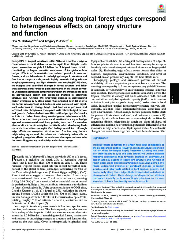 (PDF) Carbon declines along tropical forest edges correspond to ...