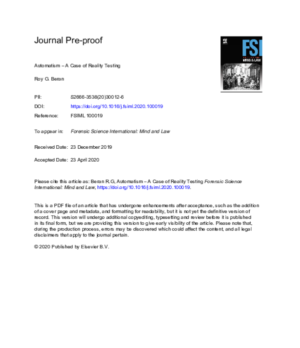 (PDF) Automatism – A Case of Reality Testing