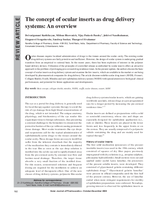 (PDF) The concept of ocular inserts as drug delivery systems: An overview