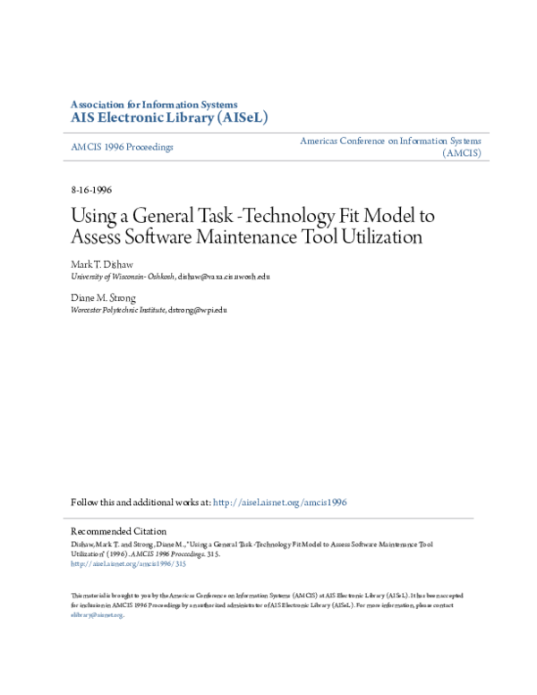 (PDF) Using a General Task-Technology Fit Modelto Assess Software ...