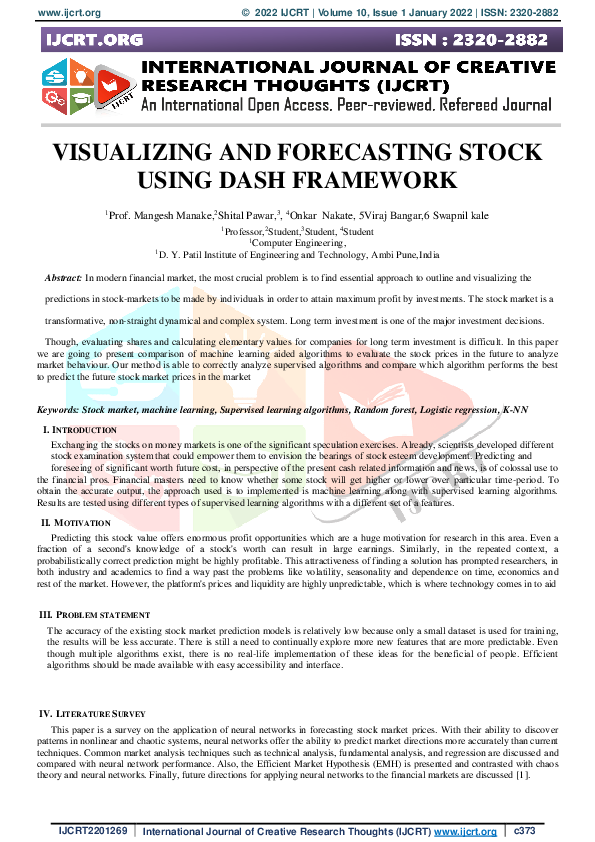 Pdf Visualizing And Forecasting Stock Using Dash Framework