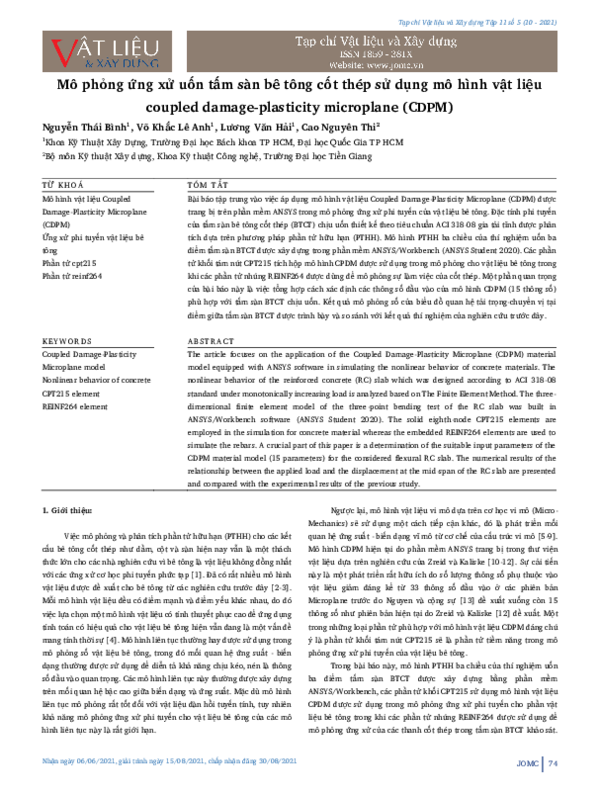 (PDF) Mô phỏng ứng xử uốn tấm sàn bê tông cốt thép sử dụng mô hình vật liệu coupled damage ...