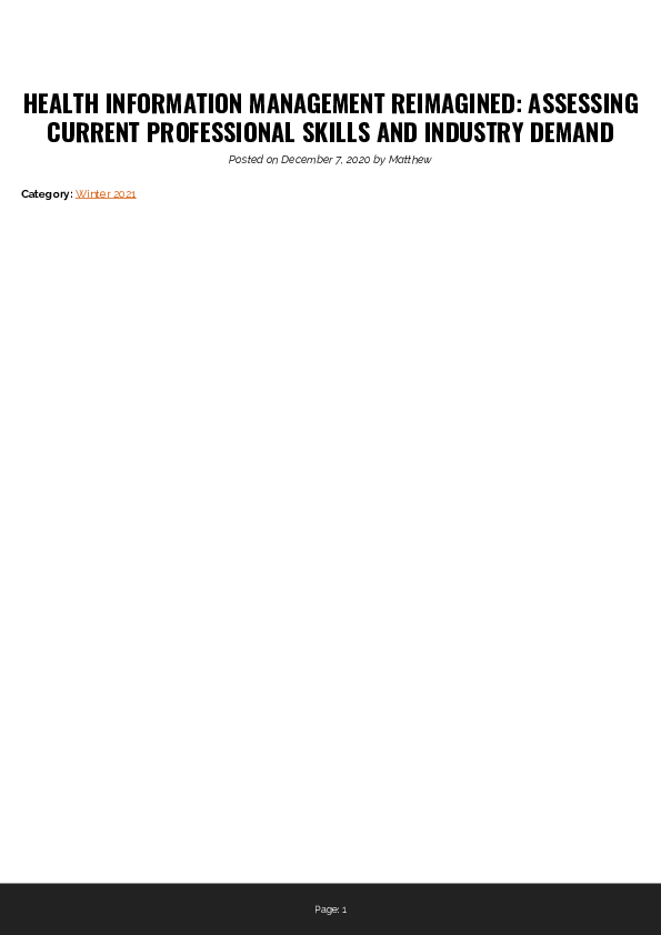 (PDF) Health Information Management Reimagined: Assessing Current ...