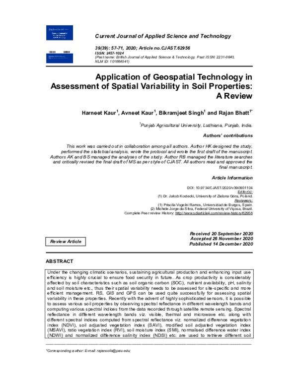 (PDF) Application of Geospatial Technology in Assessment of Spatial Variability in Soil ...