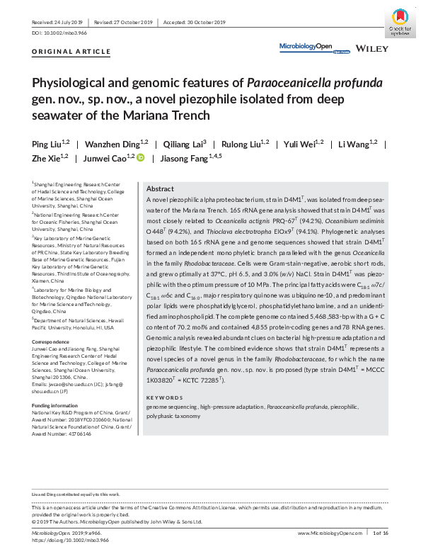 (PDF) Physiological and genomic features of Paraoceanicella profunda ...