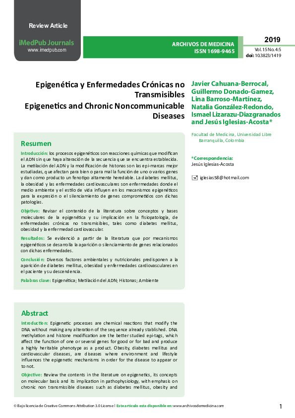 (PDF) Epigenética y Enfermedades Crónicas no Transmisibles