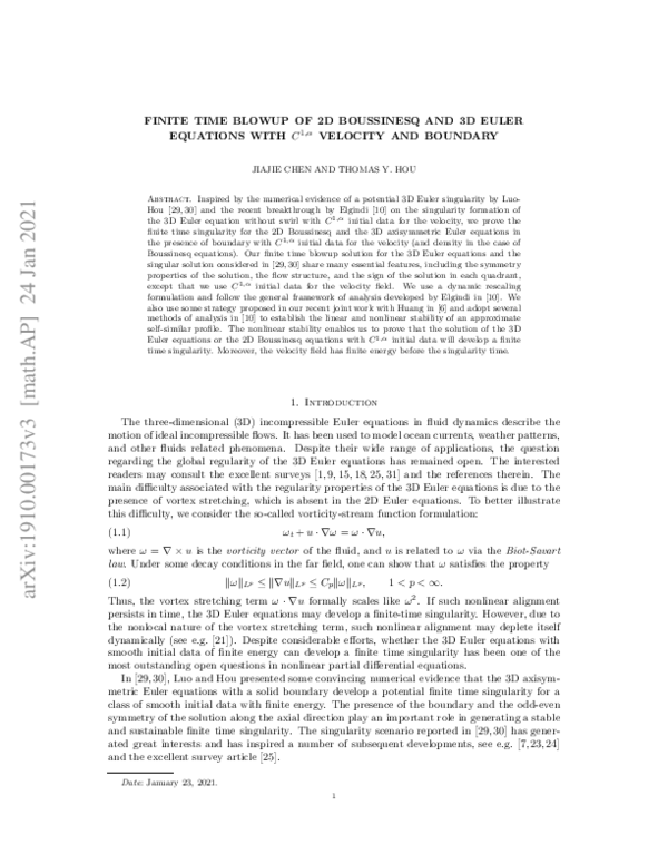 Pdf Finite Time Blowup Of 2d Boussinesq And 3d Euler Equations With C