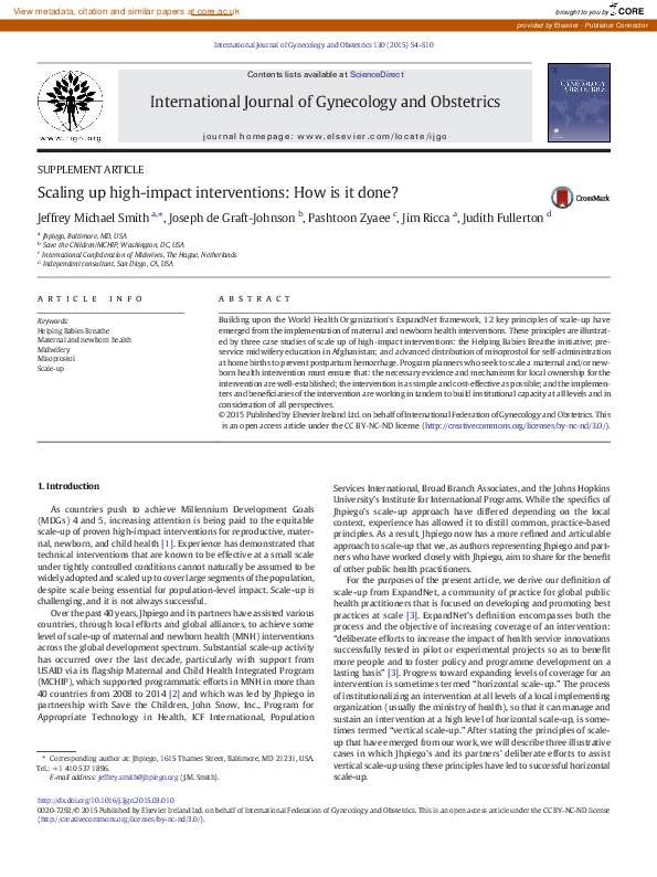 (PDF) Scaling up high-impact interventions: How is it done?
