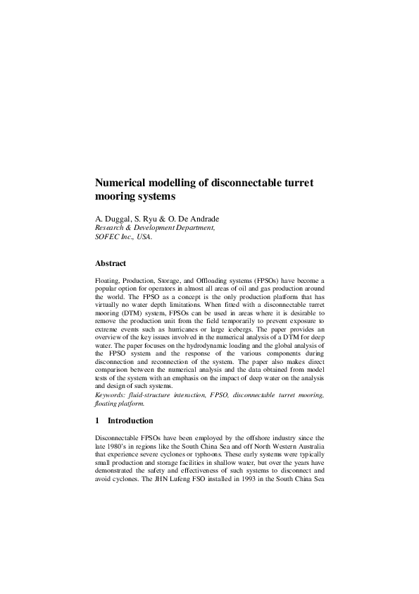 (PDF) Numerical modelling of disconnectable turret mooring systems