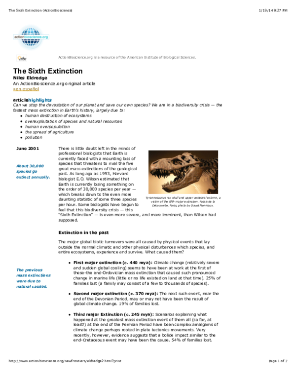 (PDF) The Sixth Extinction