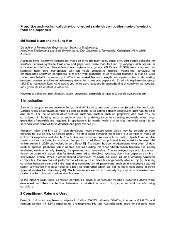 (PDF) Properties and mechanical behaviour of novel sandwich composites ...