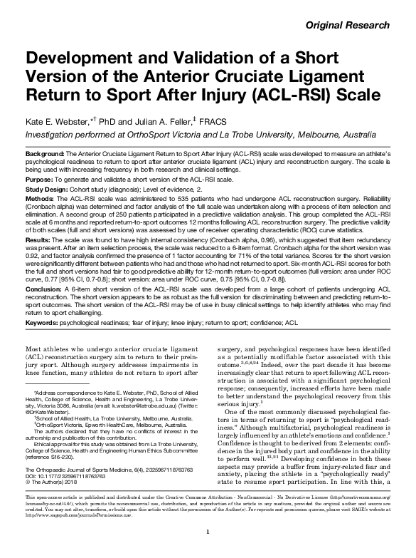 (PDF) Development and Validation of a Short Version of the Anterior ...