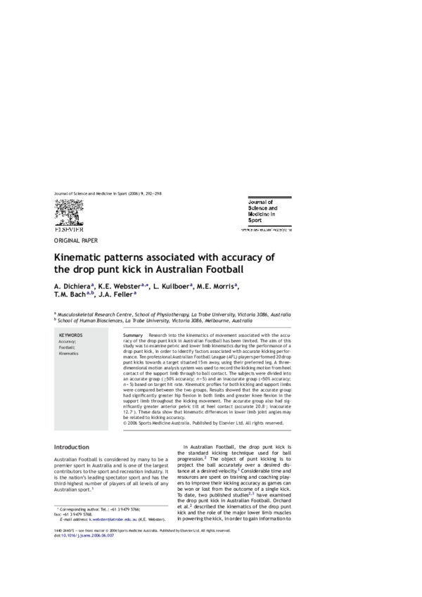 (PDF) Kinematic patterns associated with accuracy of the drop punt kick ...