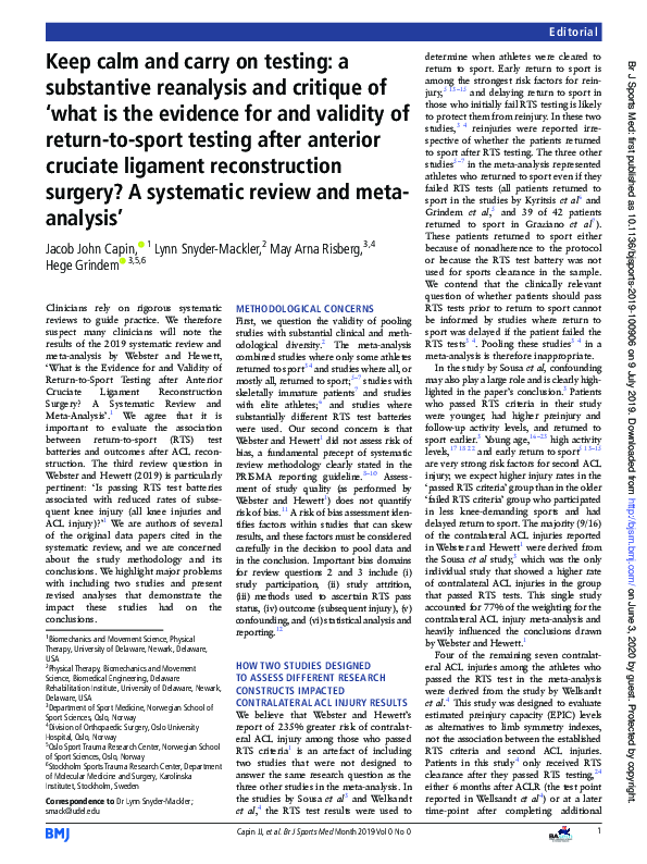 (PDF) What is the Evidence for and Validity of Return-to-Sport Testing ...