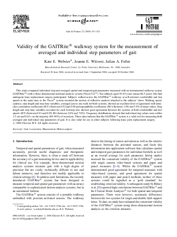 (PDF) Validity of the GAITRite® walkway system for the measurement of ...
