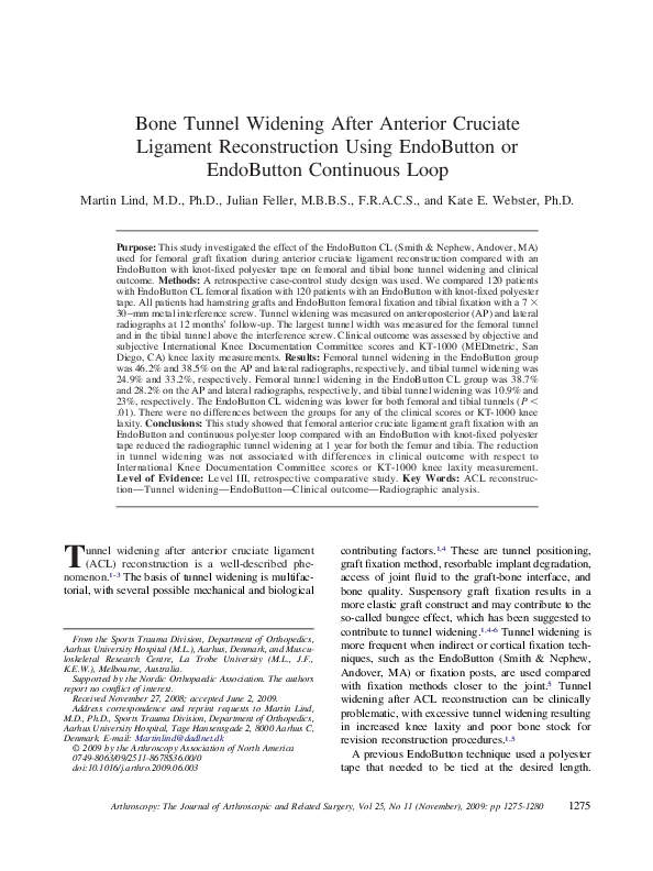 (PDF) Bone Tunnel Widening After Anterior Cruciate Ligament ...