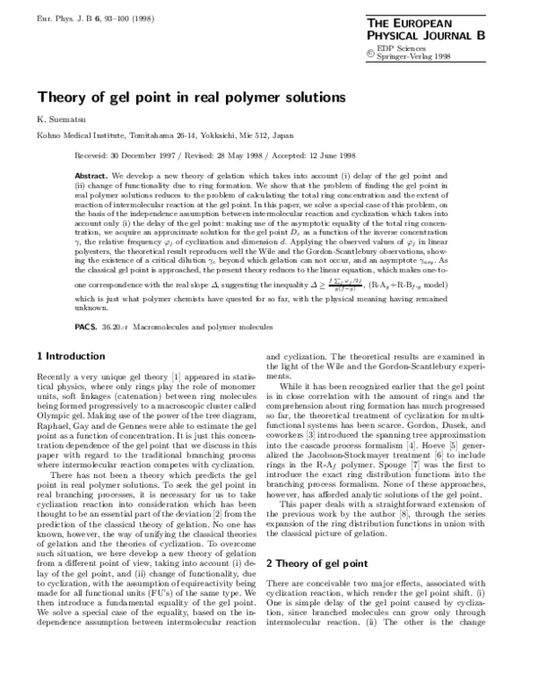 (PDF) Theory of gel point in real polymer solutions