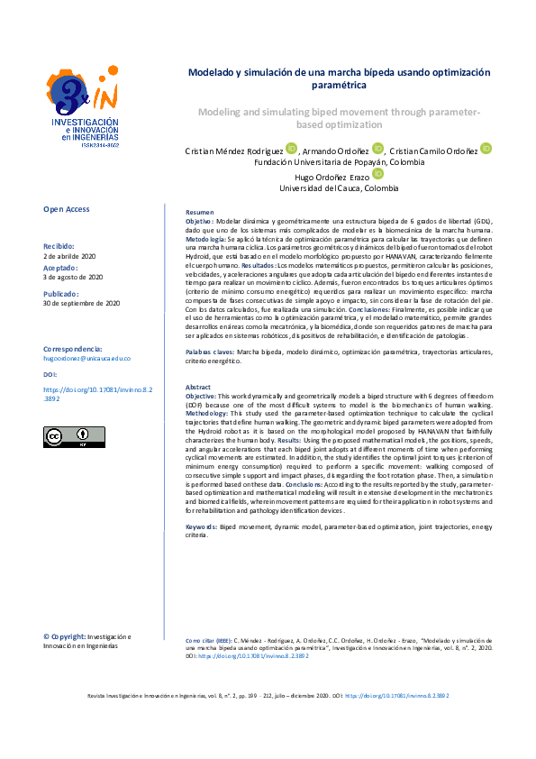(PDF) Modelado y simulación de una marcha bípeda usando optimización ...