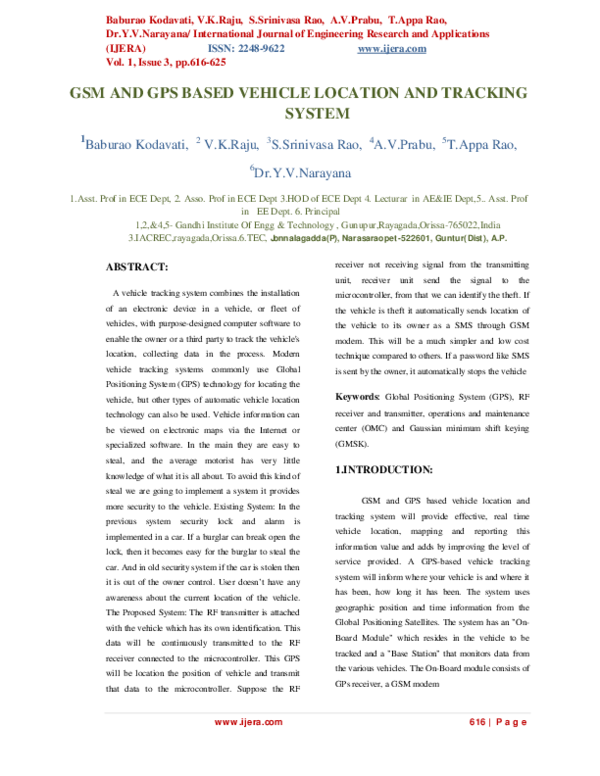 (PDF) GSM and GPS Based Vehicle Location and Tracking System 1