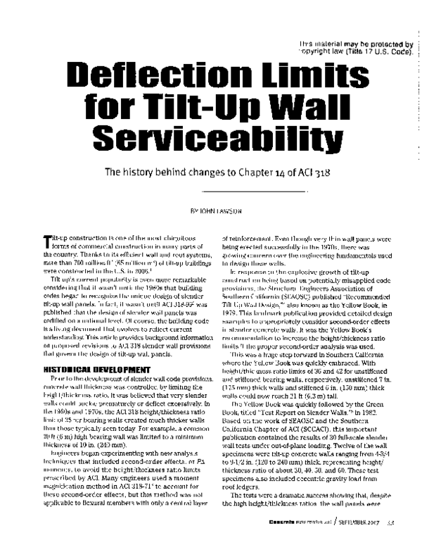 (PDF) Deflection Limits for Tilt-Up Wall Serviceability - The History ...