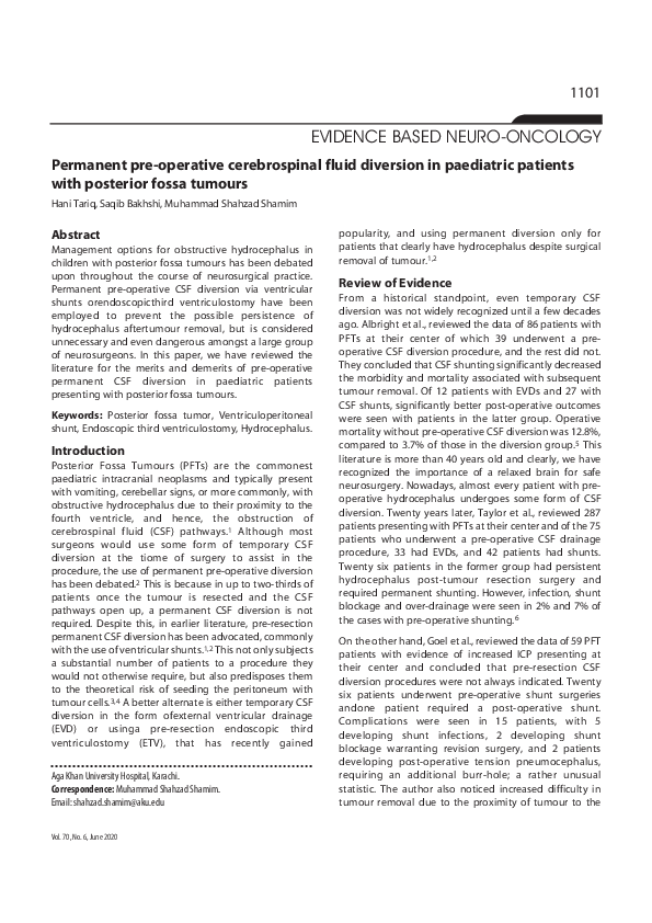 (PDF) Permanent pre-operative cerebrospinal fluid diversion in ...