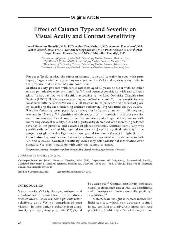 (PDF) Cataract Type and Severity Impact on Visual Acuity and Sensitivity