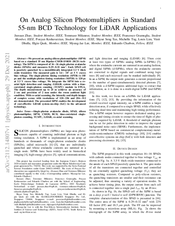 (PDF) On Analog Silicon Photomultipliers in Standard 55-nm BCD Technology for LiDAR Applications