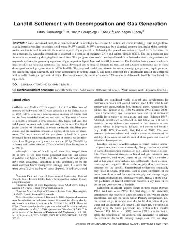 (PDF) Landfill Settlement with Decomposition and Gas Generation
