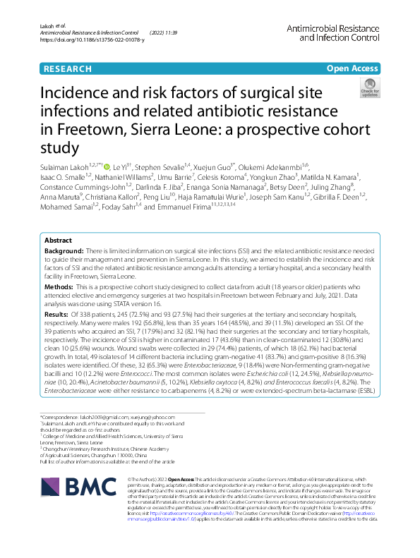 (PDF) Surgical Site Infections and Antibiotic Resistance in Freetown