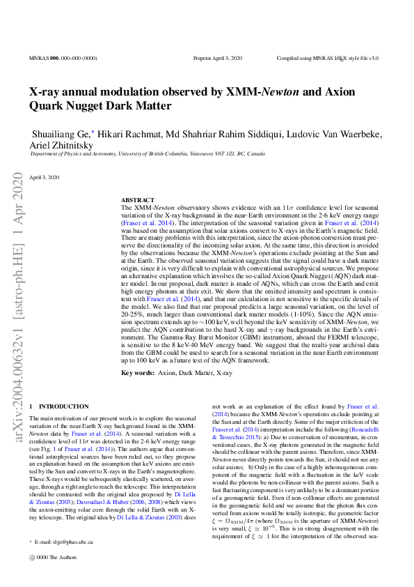 (PDF) X-Ray Annual Modulation Observed by Xmm-Newton and Axion Quark ...