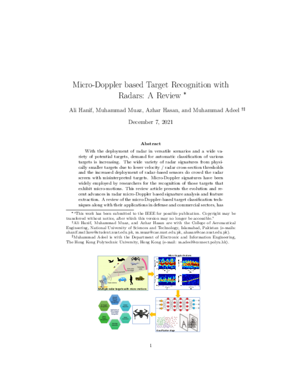 (PDF) Micro-Doppler based Target Recognition with Radars: A Review