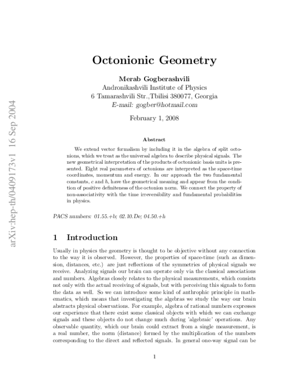 (PDF) Octonionic geometry