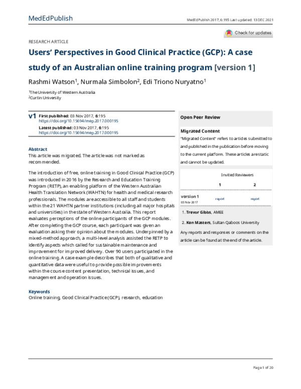 (PDF) Users’ Perspectives in Good Clinical Practice (GCP): A case study of an Australian online ...
