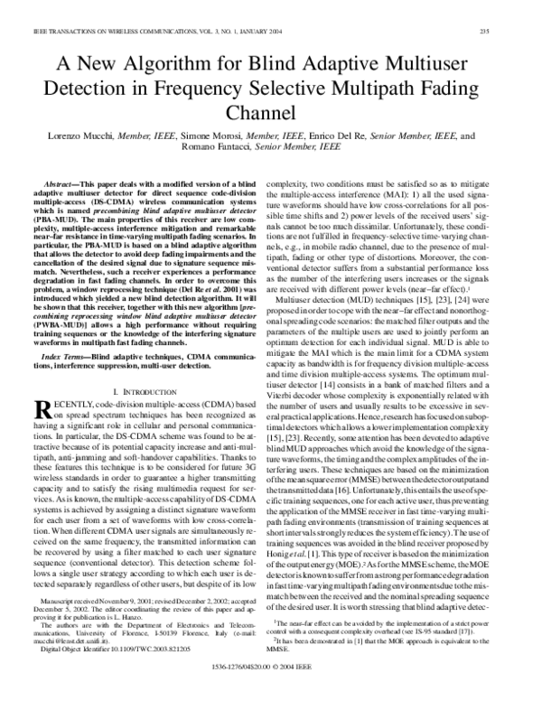 Pdf A New Algorithm For Blind Adaptive Multiuser Detection In