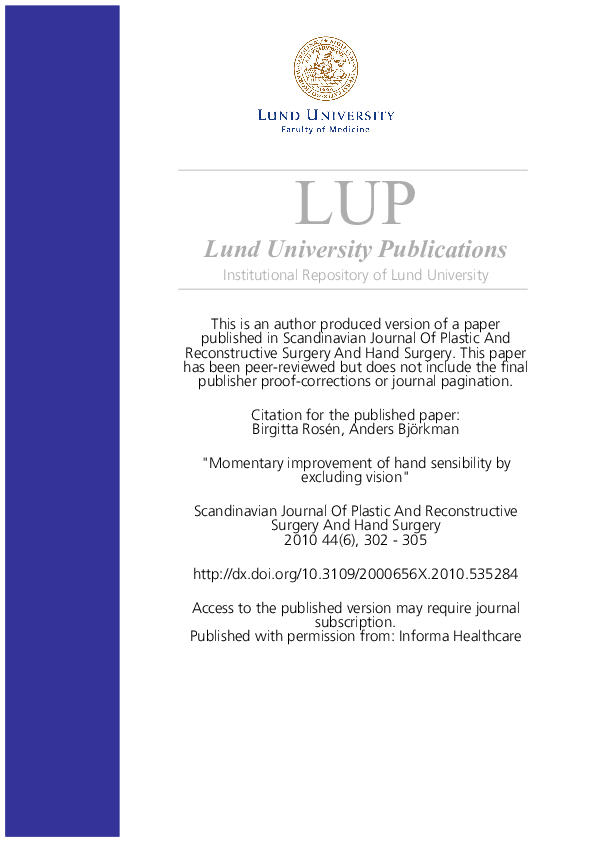 (PDF) Momentary improvement of hand sensibility by excluding vision ...