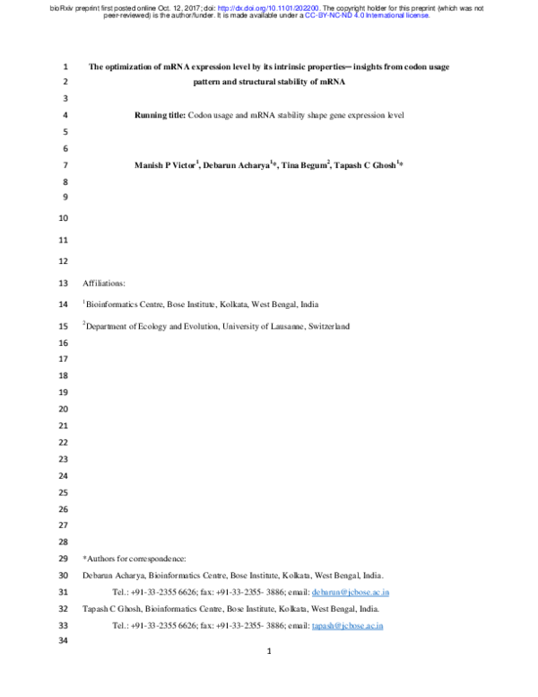 (PDF) The optimization of mRNA expression level by its intrinsic ...