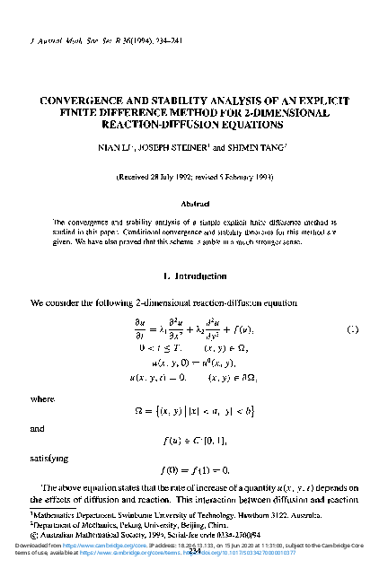 (PDF) Convergence and stability analysis of an explicit finite difference method for 2 ...