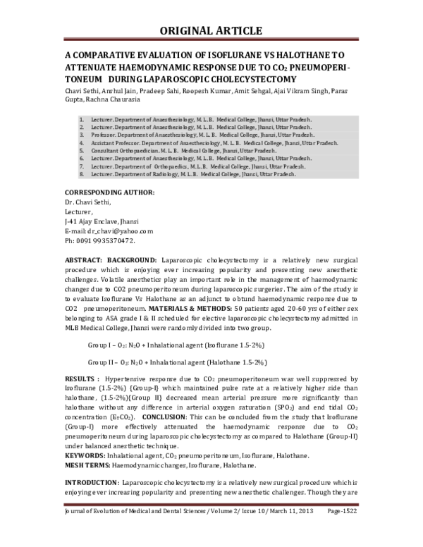 (PDF) A Comparative Evaluation of Isoflurane vs Halothane to Attenuate ...