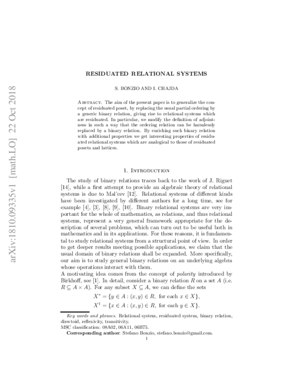 (PDF) Residuated Relational Systems