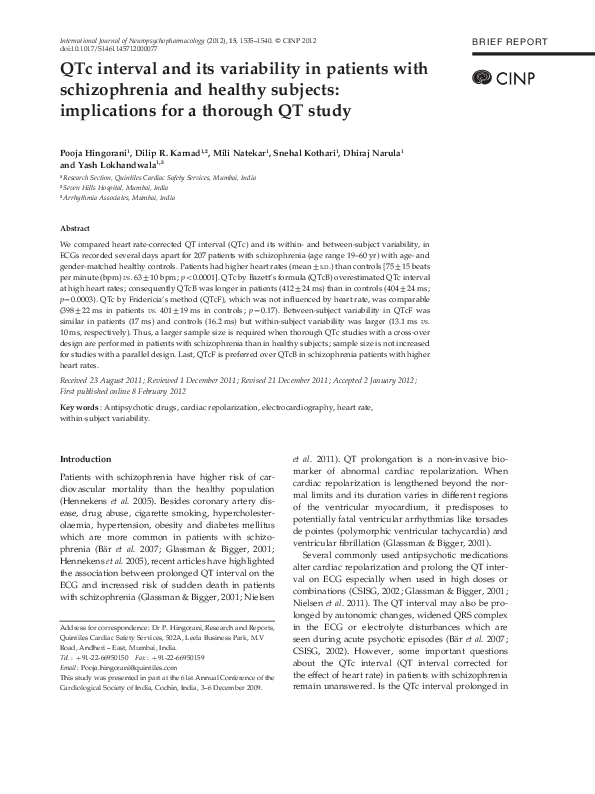 (PDF) QTc interval and its variability in patients with schizophrenia ...